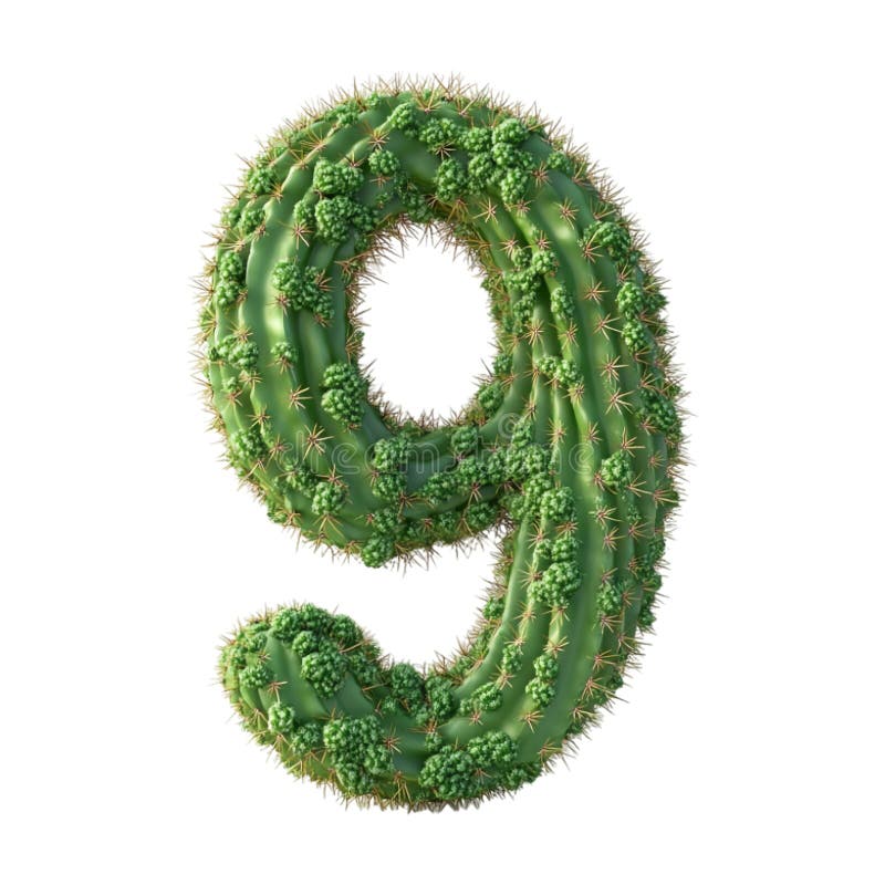 3D Rendering of a Alphabet Number 9 Made with Green Cactus on ...