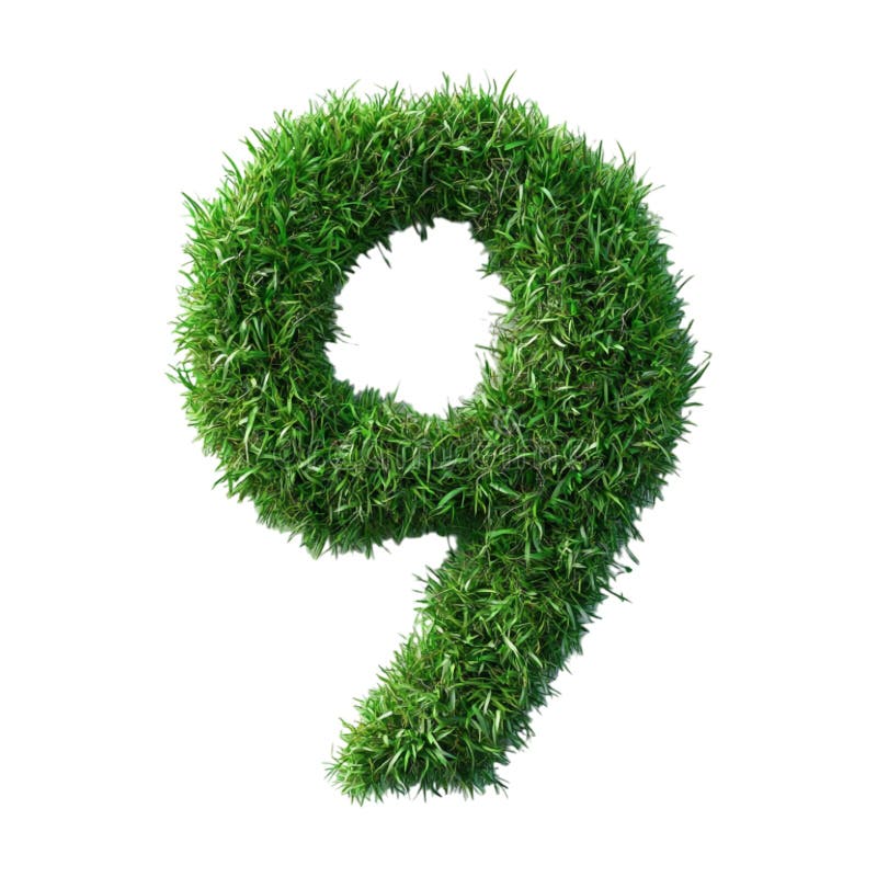 3D Rendering of a Alphabet Number 9 Made with Green Grass on ...