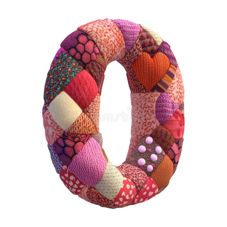 3D Rendering of a Alphabet Number 0 Made with Heart Patchwork on Transparent Background Stock ...