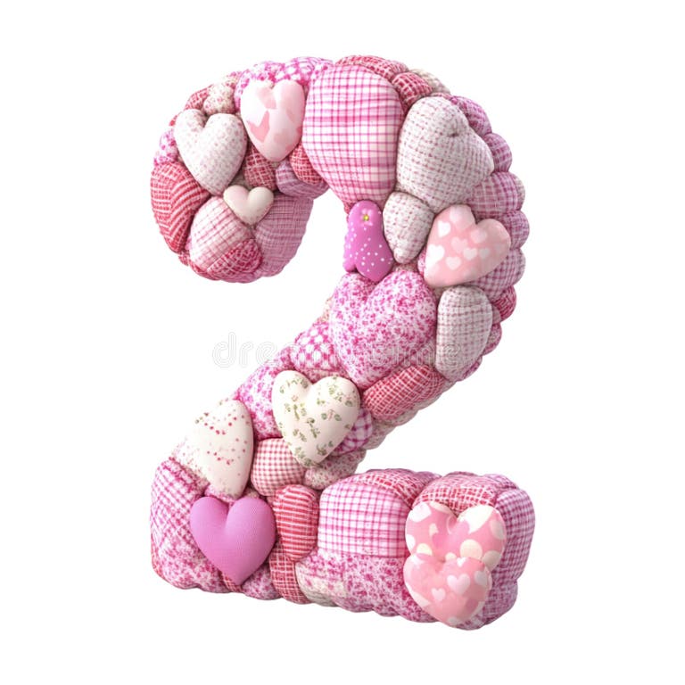 3D Rendering of a Alphabet Number 2 Made with Heart Patchwork on Transparent Background Stock ...