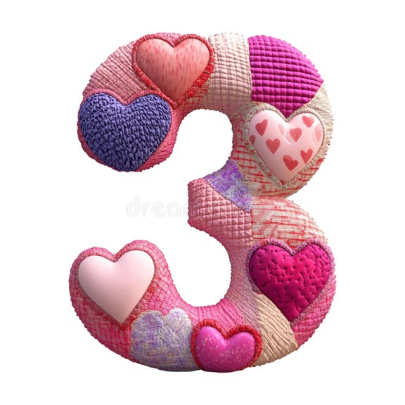 3D Rendering of a Alphabet Number 3 Made with Heart Patchwork on ...