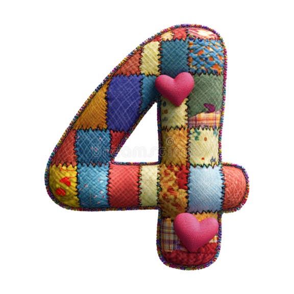 3D Rendering of a Alphabet Number 4 Made with Heart Patchwork on Transparent Background Stock ...