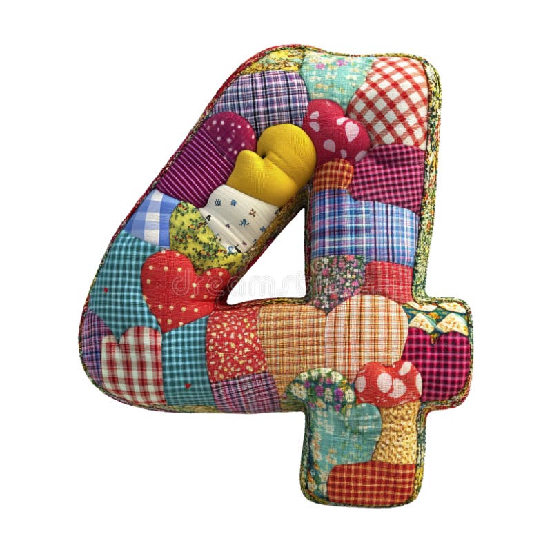 3D Rendering of a Alphabet Number 4 Made with Heart Patchwork on ...