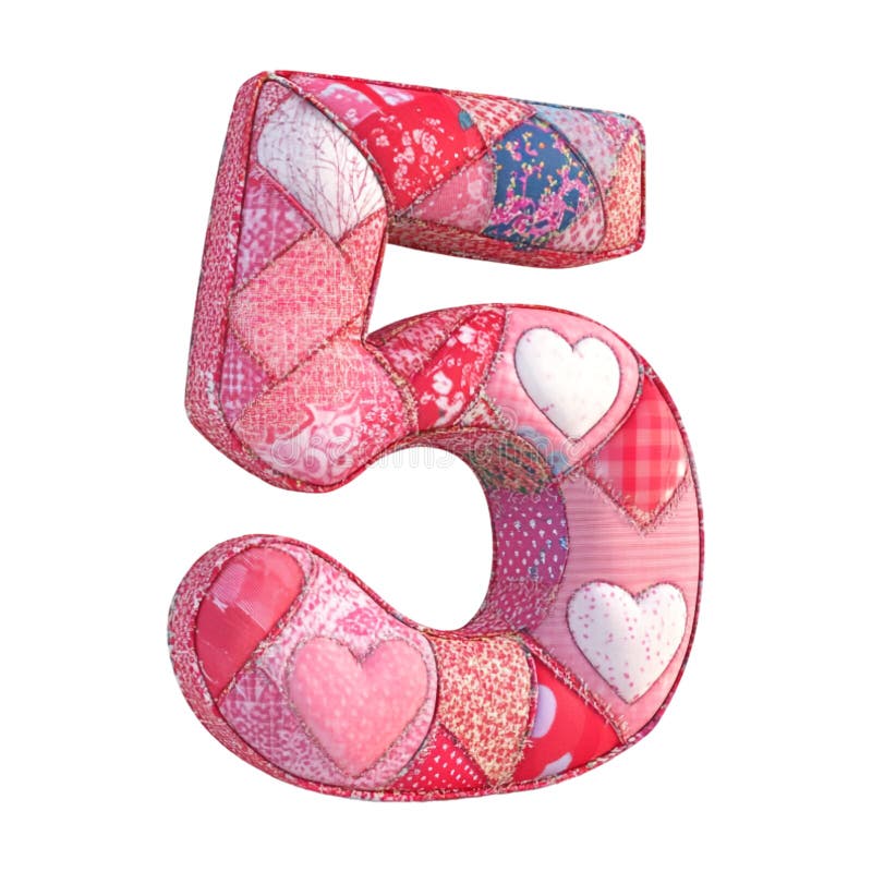 3D Rendering of a Alphabet Number 5 Made with Heart Patchwork on ...