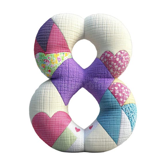 3D Rendering of a Alphabet Number 8 Made with Heart Patchwork on Transparent Background Stock ...