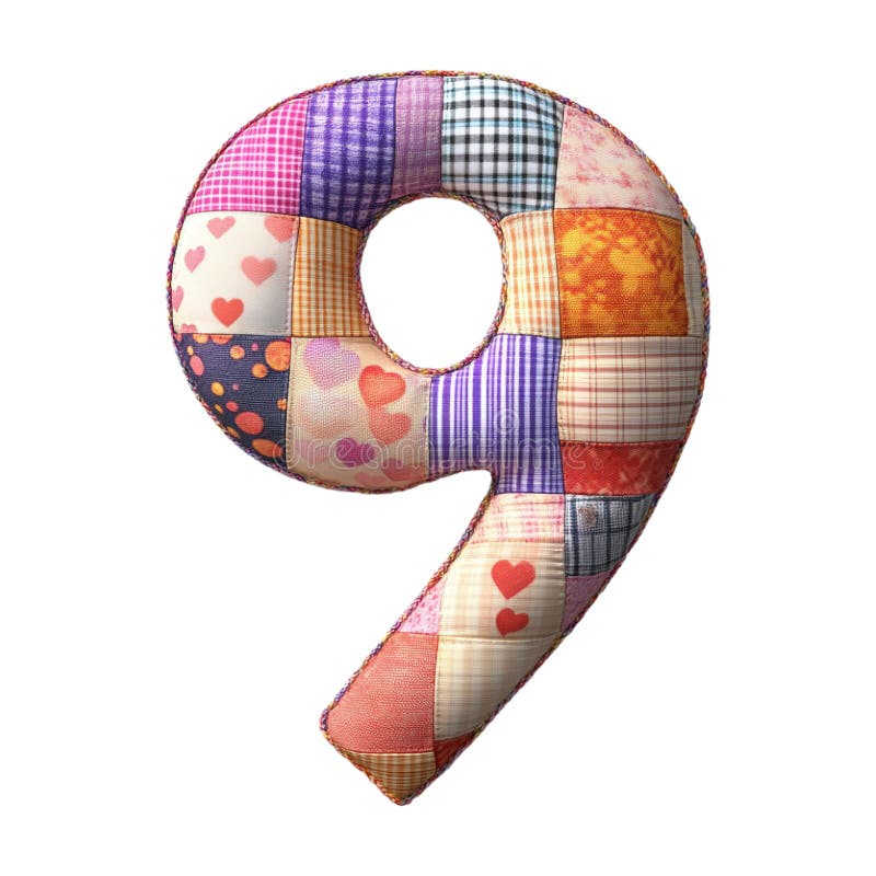 3D Rendering of a Alphabet Number 9 Made with Heart Patchwork on ...