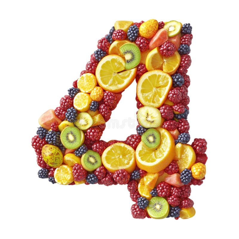 3D Rendering of a Alphabet Number 4 Made with Mix Fruits on Transparent ...