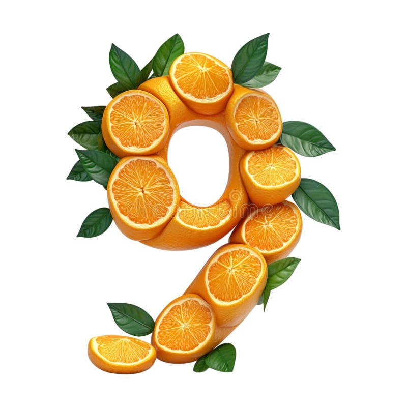 3D Rendering of a Alphabet Number 9 Made with Orange Fruit on ...