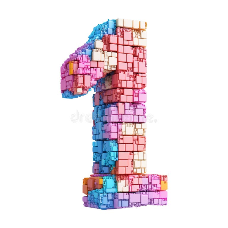 3D Rendering of a Alphabet Number 1 Made with Pixel Font on Transparent ...