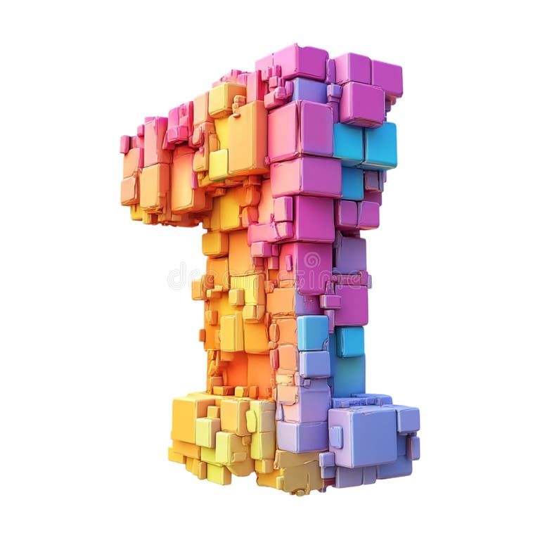 3D Rendering of a Alphabet Number 1 Made with Pixel Font on Transparent ...