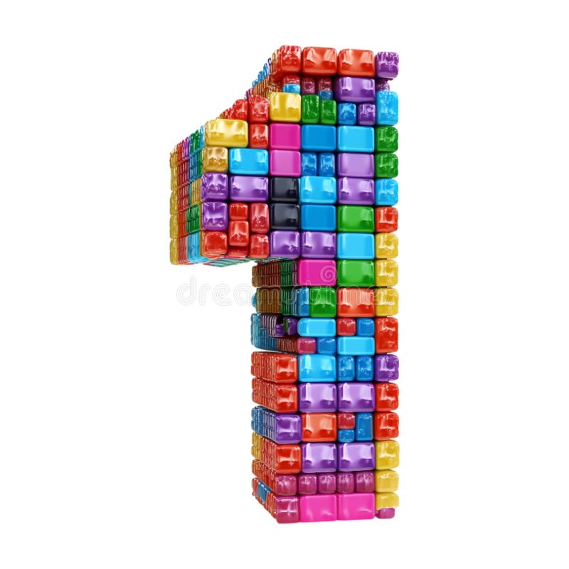 3D Rendering of a Alphabet Number 1 Made with Pixel Font on Transparent ...