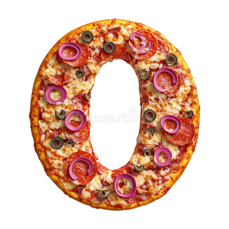 3D Rendering of a Alphabet Number 0 Made with Pizza on Transparent ...