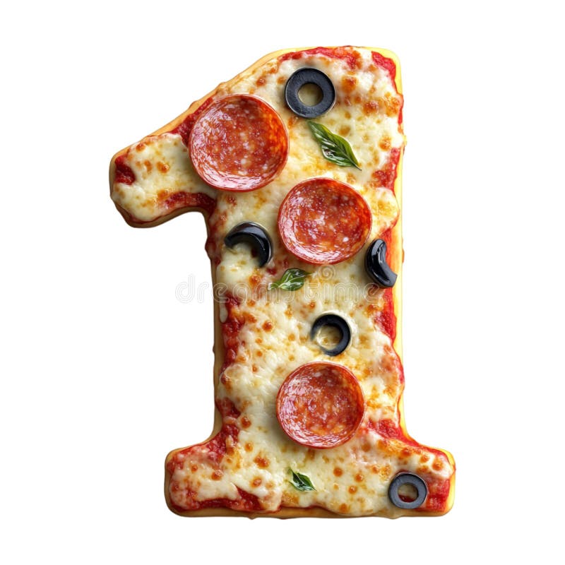 3D Rendering of a Alphabet Number 1 Made with Pizza on Transparent ...