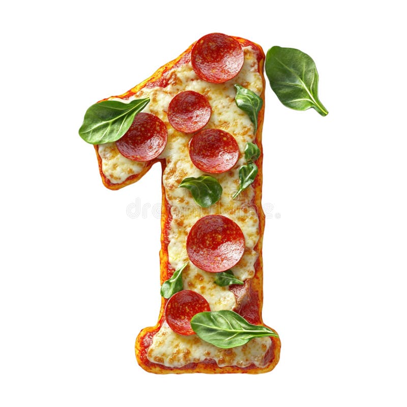 3D Rendering of a Alphabet Number 1 Made with Pizza on Transparent ...