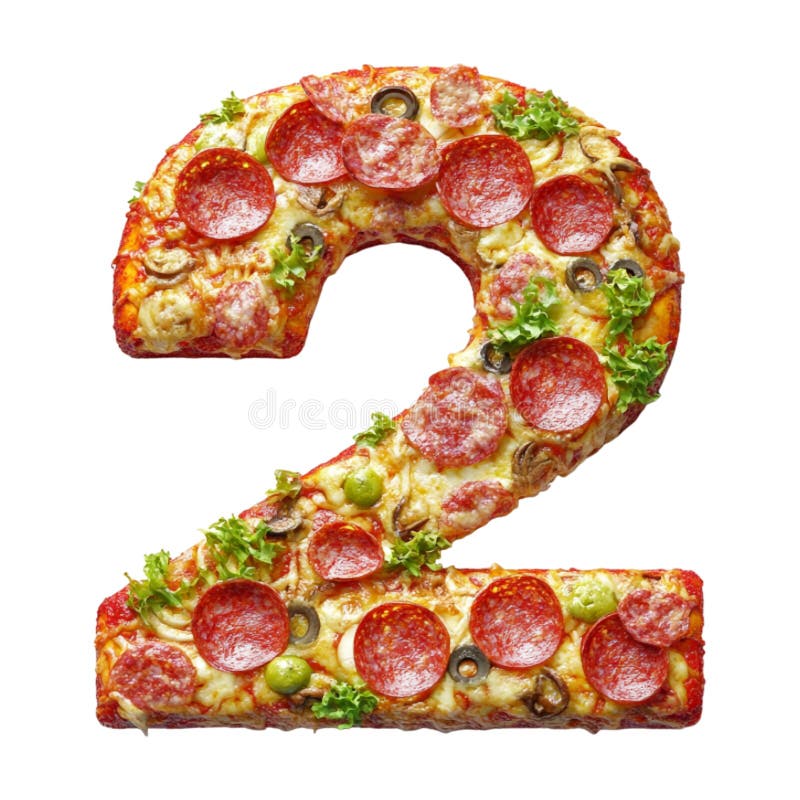 3D Rendering of a Alphabet Number 2 Made with Pizza on Transparent ...