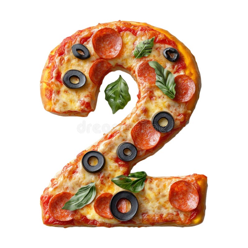 3D Rendering of a Alphabet Number 2 Made with Pizza on Transparent ...