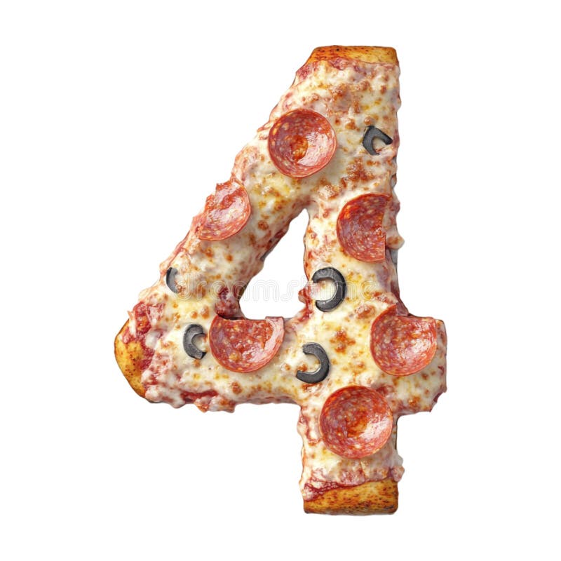 3D Rendering of a Alphabet Number 4 Made with Pizza on Transparent ...