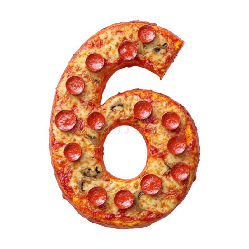 3D Rendering of a Alphabet Number 6 Made with Pizza on Transparent ...