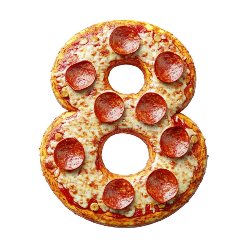 3D Rendering of a Alphabet Number 8 Made with Pizza on Transparent ...