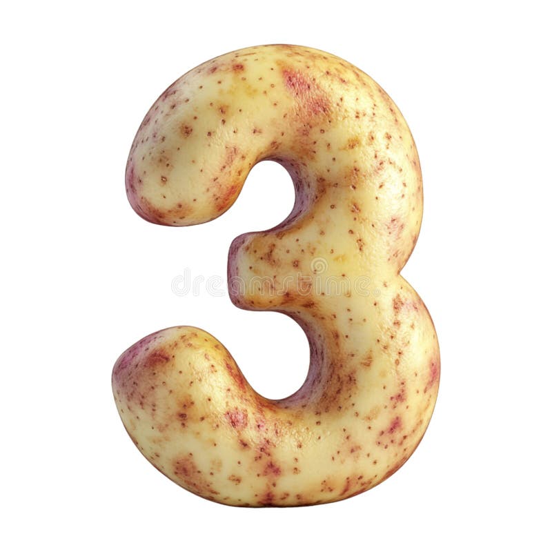 3D Rendering of a Alphabet Number 3 Made with Potato on Transparent ...