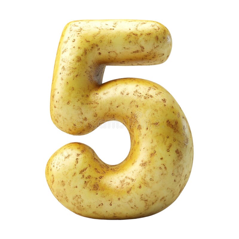 3D Rendering of a Alphabet Number 5 Made with Potato on Transparent ...