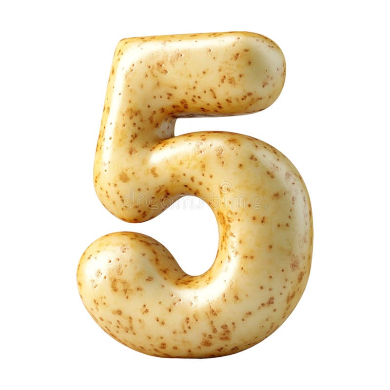3D Rendering of a Alphabet Number 5 Made with Potato on Transparent ...