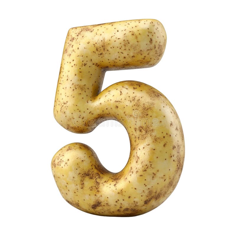3D Rendering of a Alphabet Number 5 Made with Potato on Transparent ...