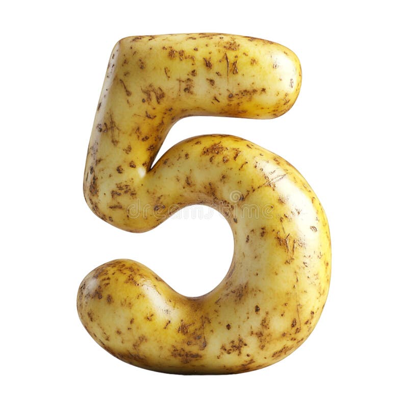 3D Rendering of a Alphabet Number 5 Made with Potato on Transparent ...