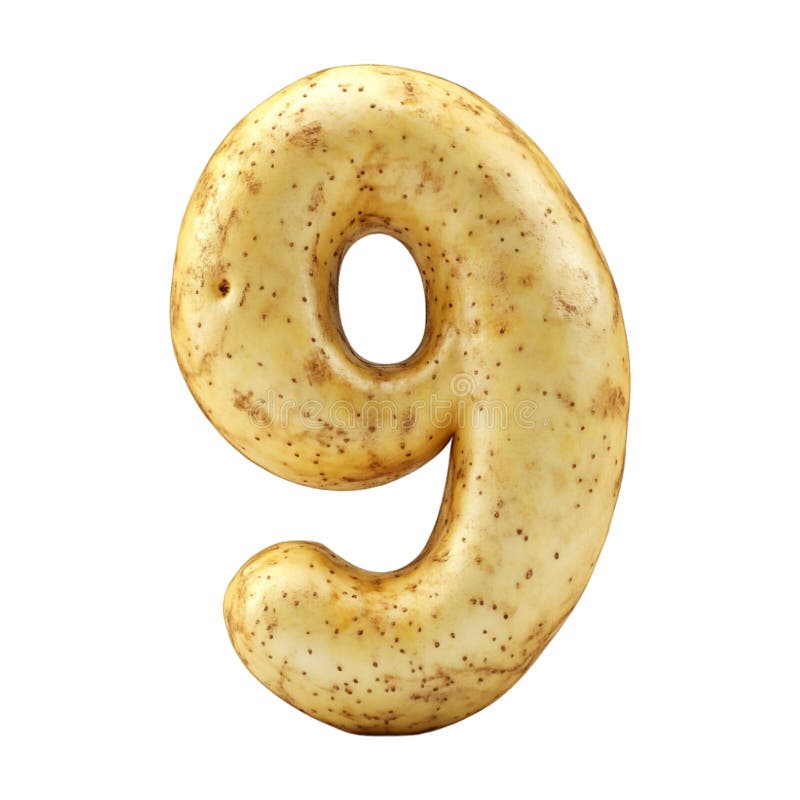 3D Rendering of a Alphabet Number 9 Made with Potato on Transparent ...