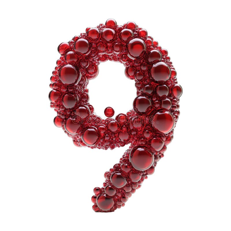 3D Rendering of a Alphabet Number 9 Made with Red Bubbles or Balloons ...