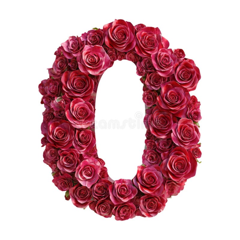 3D Rendering of a Alphabet Number 0 Made with Red Roses on Transparent ...