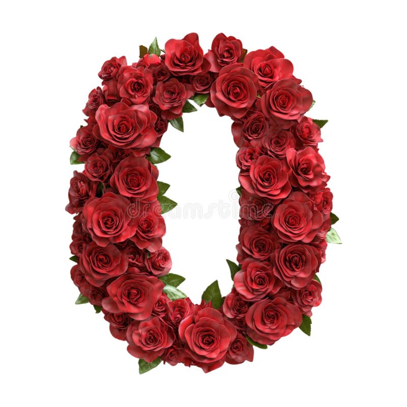 3D Rendering of a Alphabet Number 0 Made with Red Roses on Transparent ...