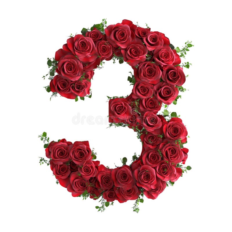 3D Rendering of a Alphabet Number 3 Made with Red Roses on Transparent ...
