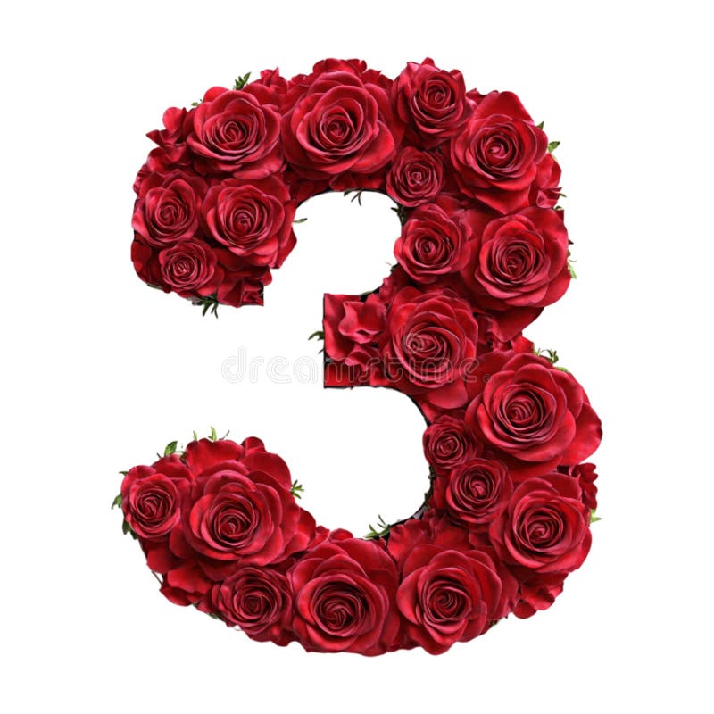 3D Rendering of a Alphabet Number 3 Made with Red Roses on Transparent ...