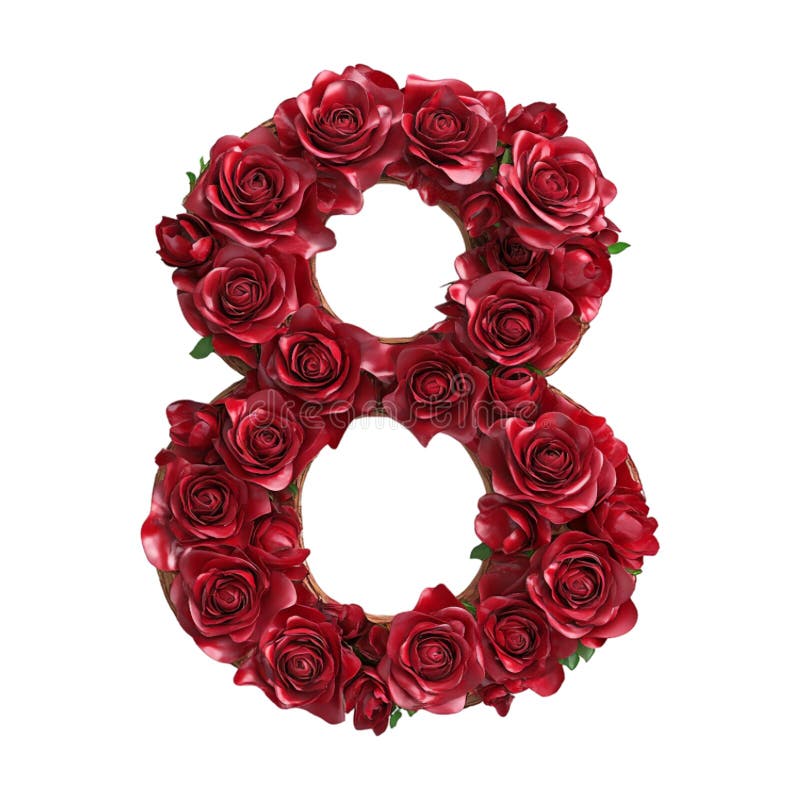 3D Rendering of a Alphabet Number 8 Made with Red Roses on Transparent ...