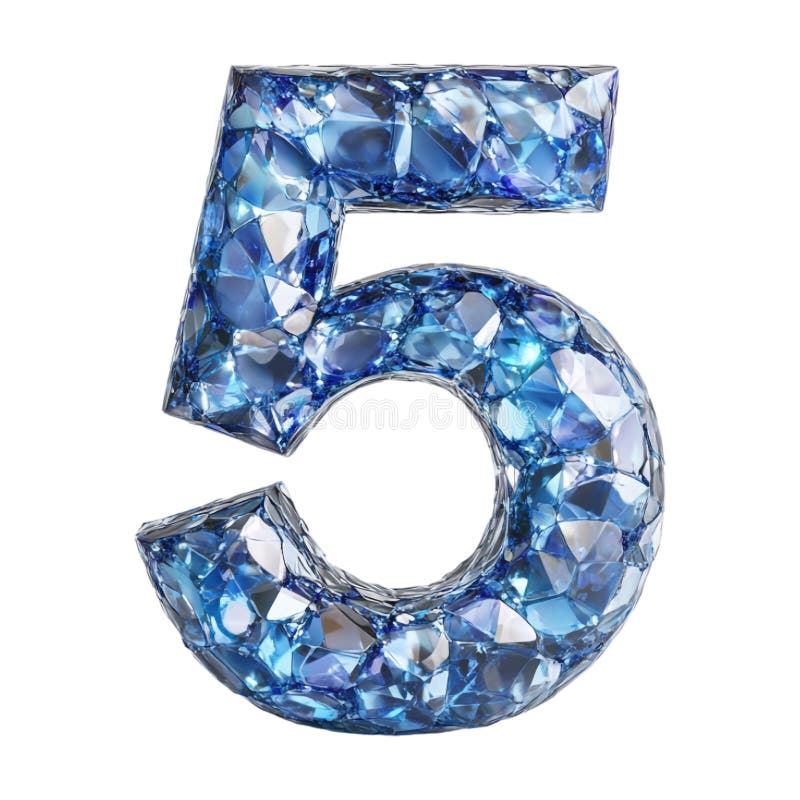 3D Rendering of a Alphabet Number 5 Made with Sapphire on Transparent ...