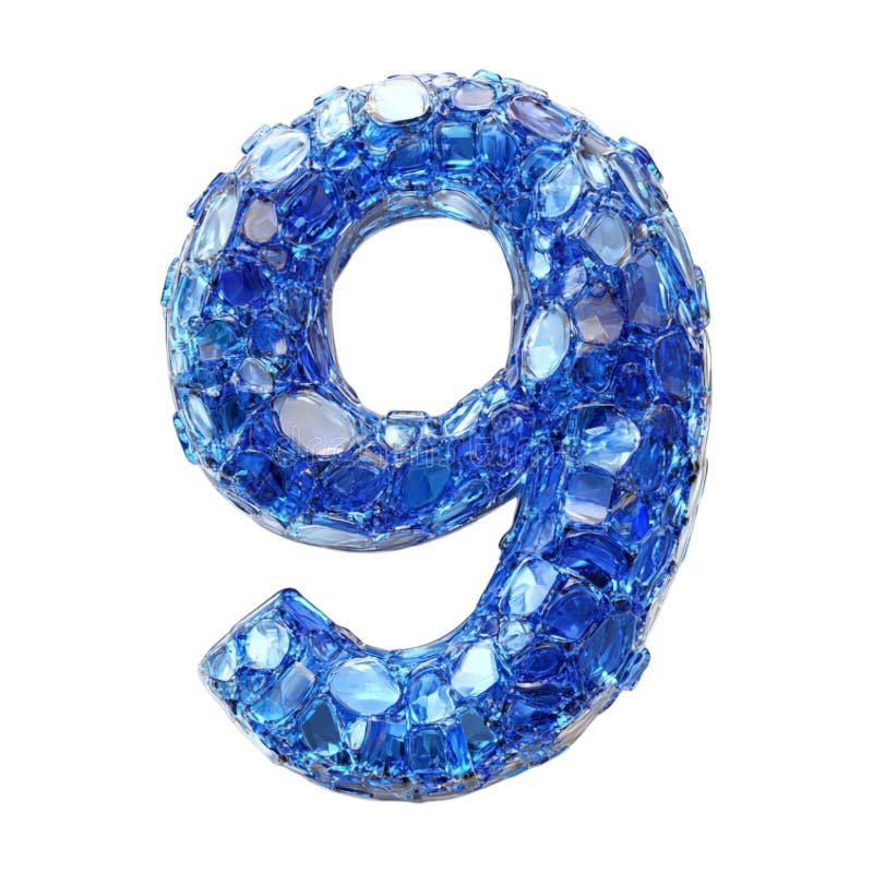 3D Rendering of a Alphabet Number 9 Made with Sapphire on Transparent ...