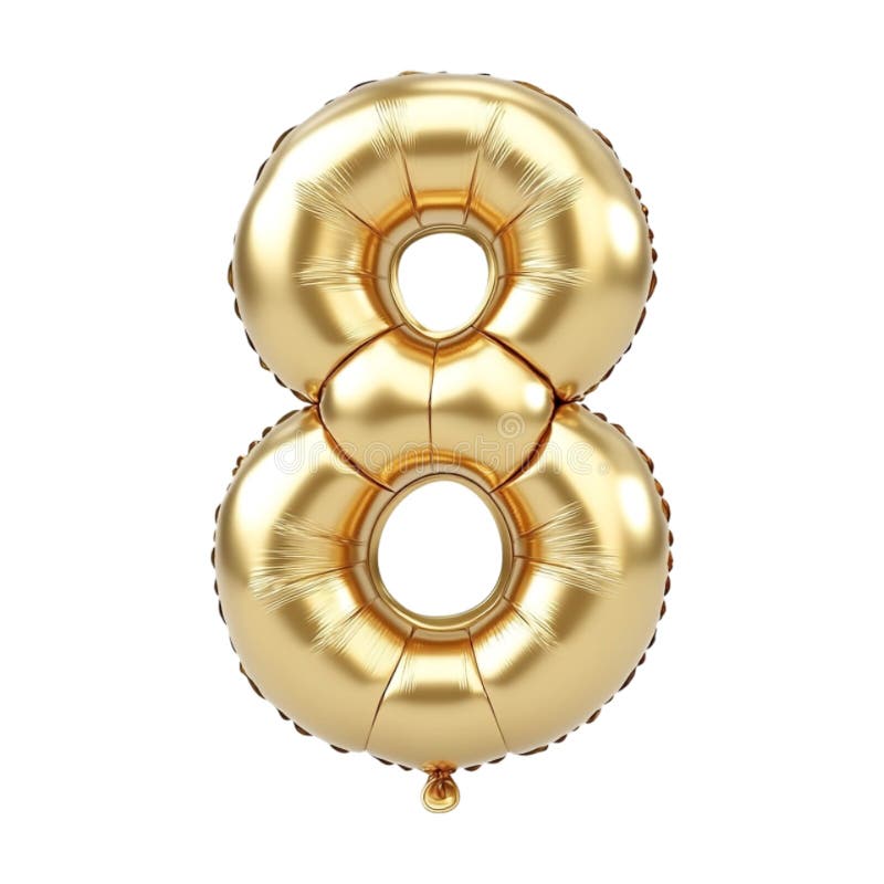 3D Rendering of a Alphabet Number 8 Made with Shiny Golden Balloon on ...