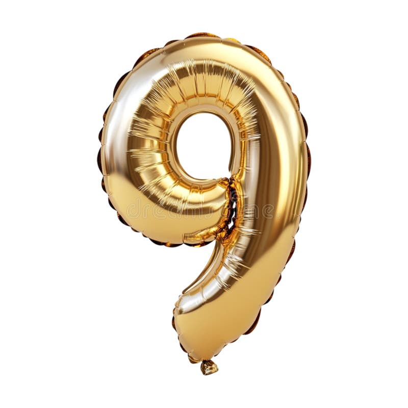 3D Rendering of a Alphabet Number 9 Made with Shiny Golden Balloon on ...