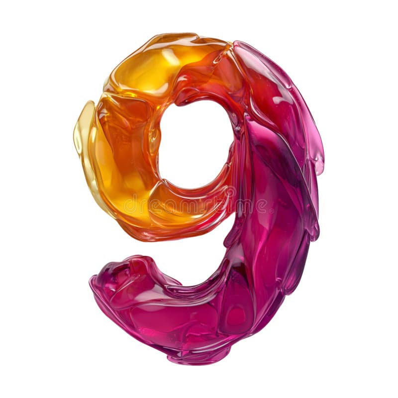 3D Rendering of a Alphabet Number 9 Made with Solid Color Jelly on ...