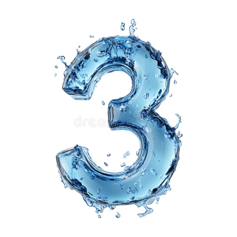 3D Rendering of a Alphabet Number 3 Made with Water Splash on ...