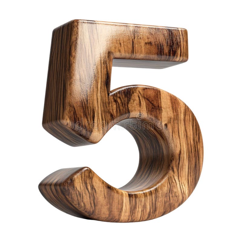 3D Rendering of a Alphabet Number 5 Made with Wood on Transparent ...
