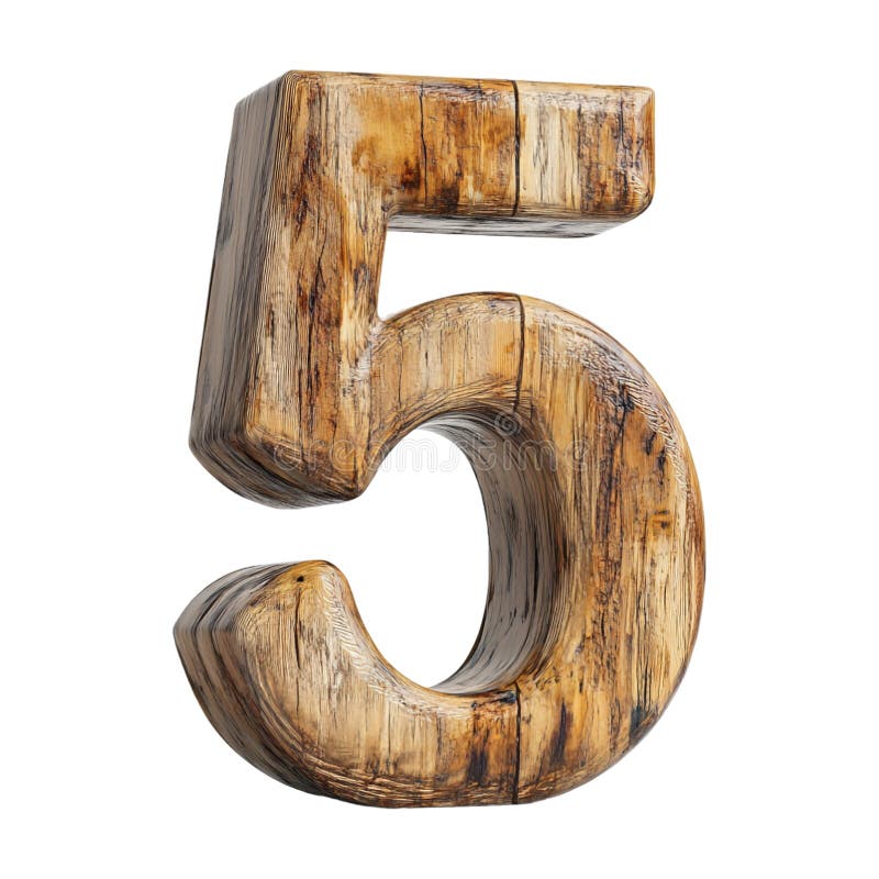 3D Rendering of a Alphabet Number 5 Made with Wood on Transparent ...