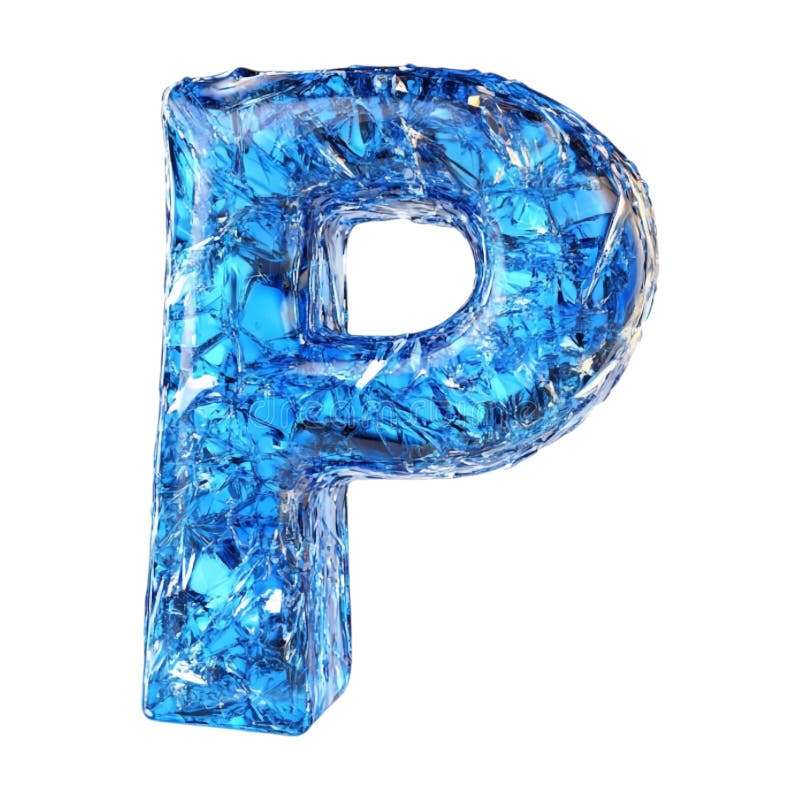 3D Rendering of a Alphabet Number P Letter Made from Blue Glass on ...