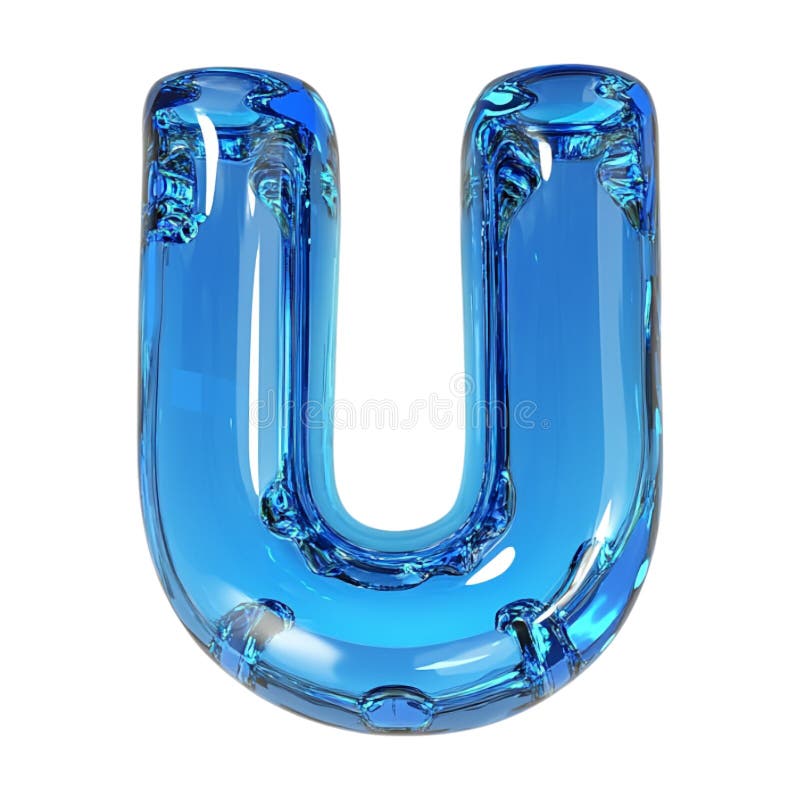 3D Rendering of a Alphabet Number U Letter Made from Blue Glass on ...