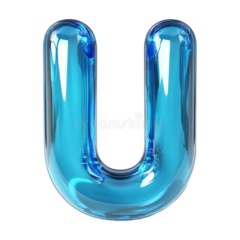 3D Rendering of a Alphabet Number U Letter Made from Blue Glass on ...