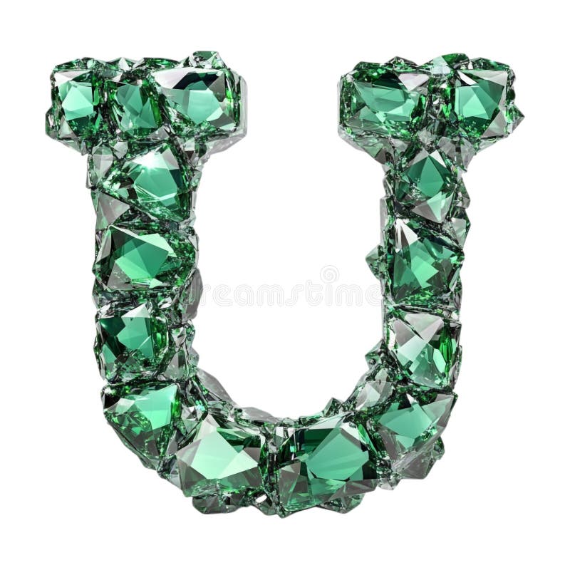 3D Rendering of a Alphabet Number U Letter Made from Emerald Gemstone ...