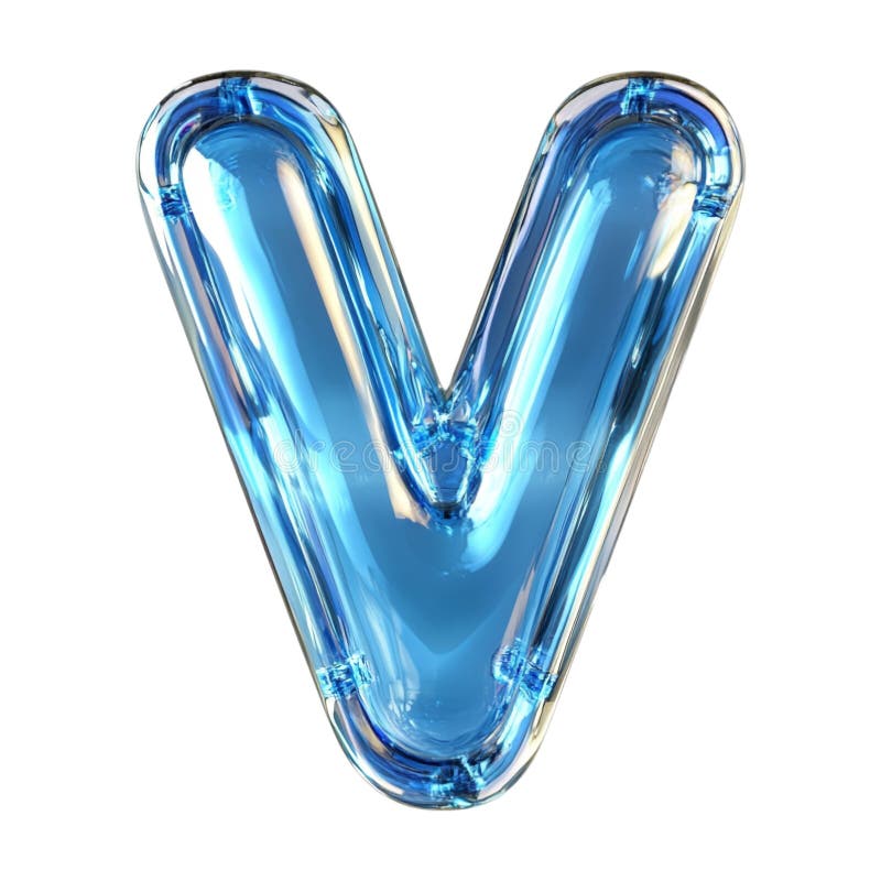 3D Rendering of a Alphabet Number V Letter Made from Blue Glass on ...