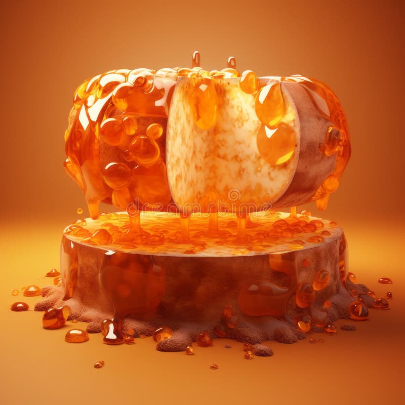 3d Rendering of Amber Cake with Honey and Lava in Distilled Style Stock ...
