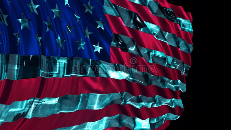 3d Rendering of American Flag Made in Cyber Style. the Flag Develops ...